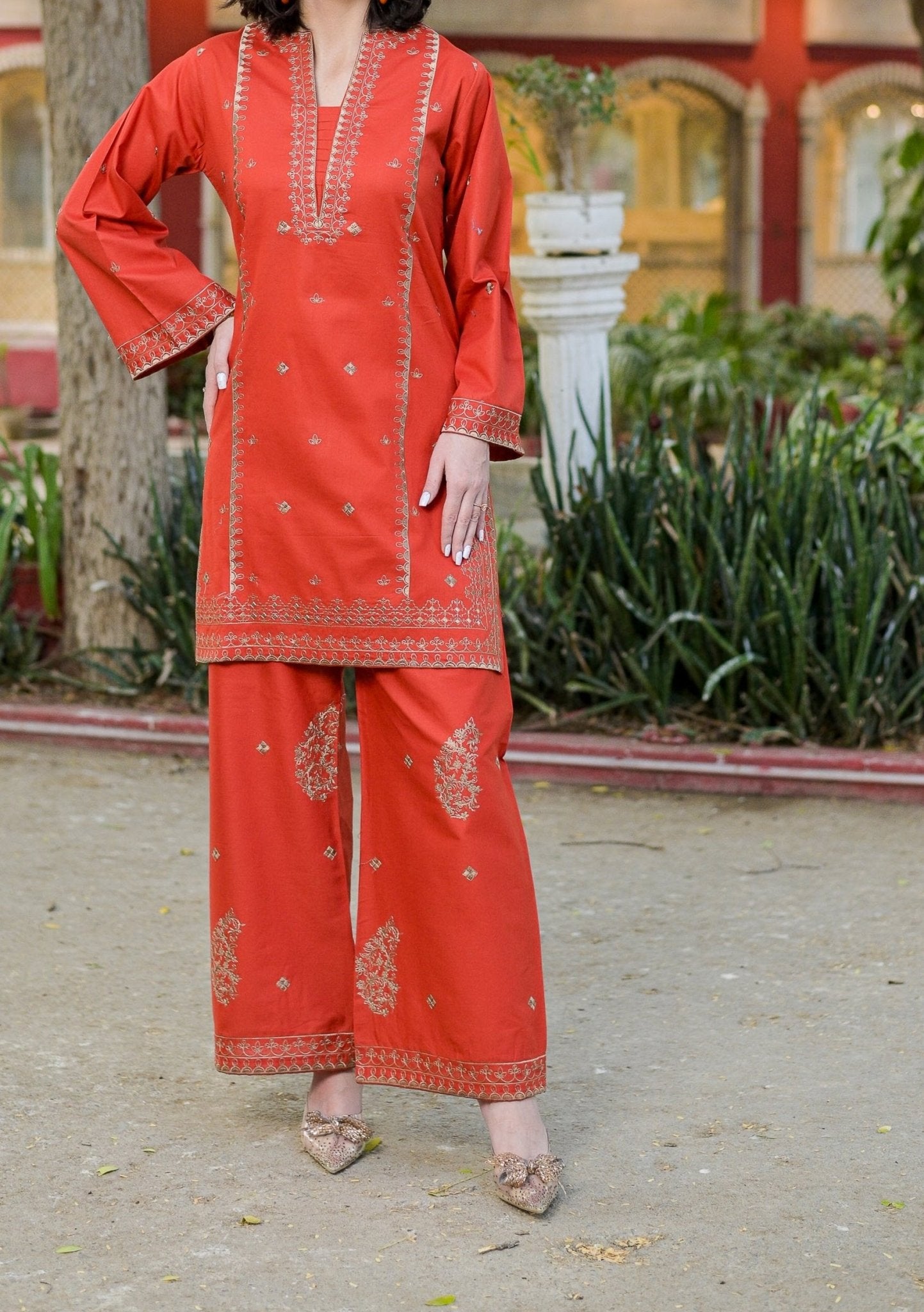 Tissora Ready Made Embroidered Cotton Dress - db30953