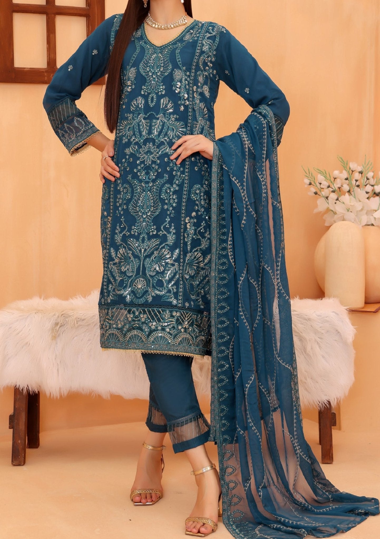 Bin Hameed Mahima Heavy Embroidered Chiffon Dress - db25330
