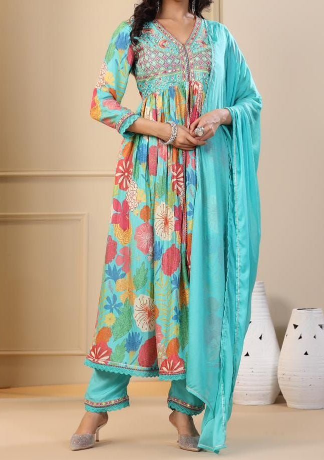 Embroidered Ready Made Alia Cut Muslin Dress - db22673