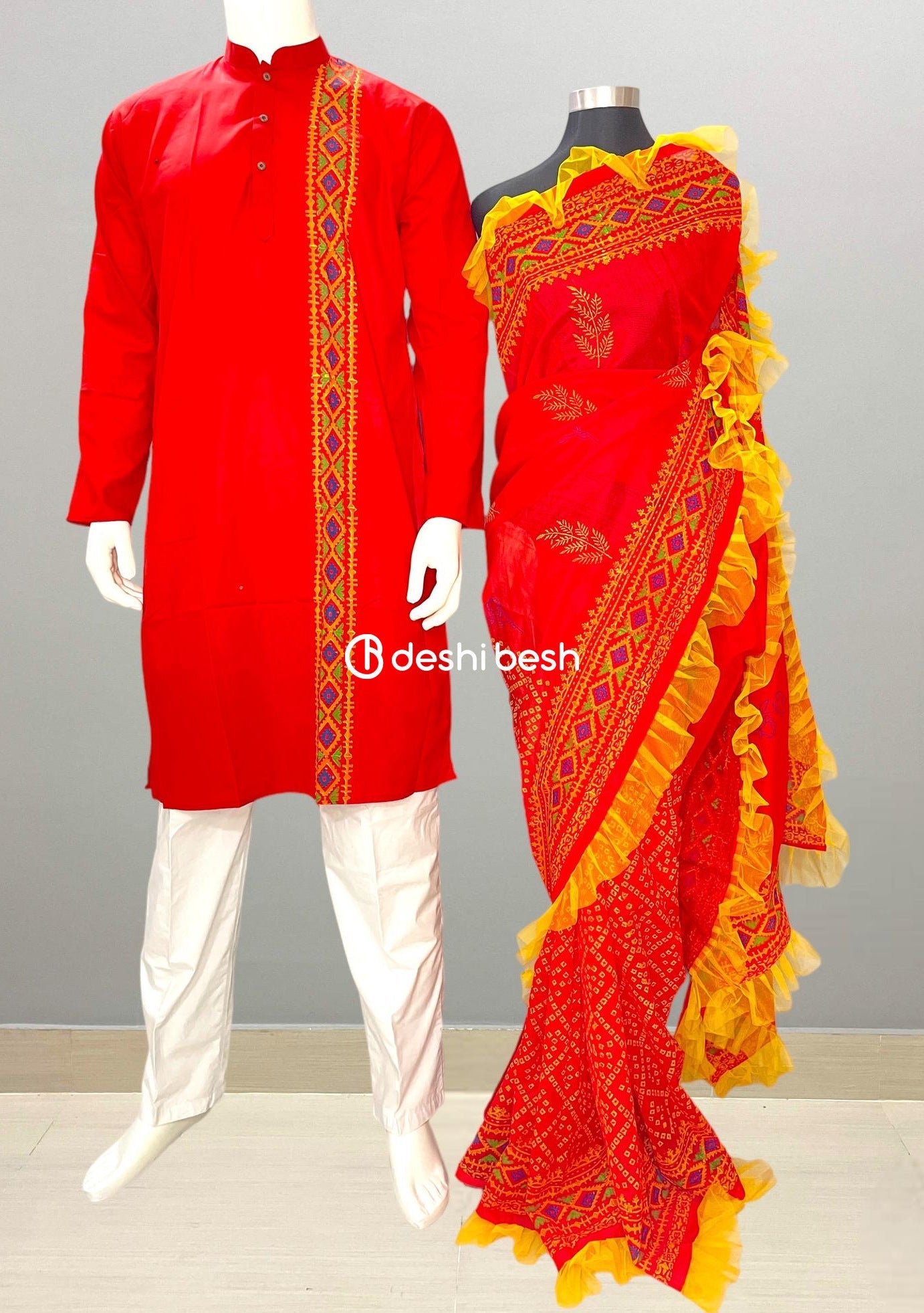 Screen Printed Mixed Cotton Couple Combo Set - db22420