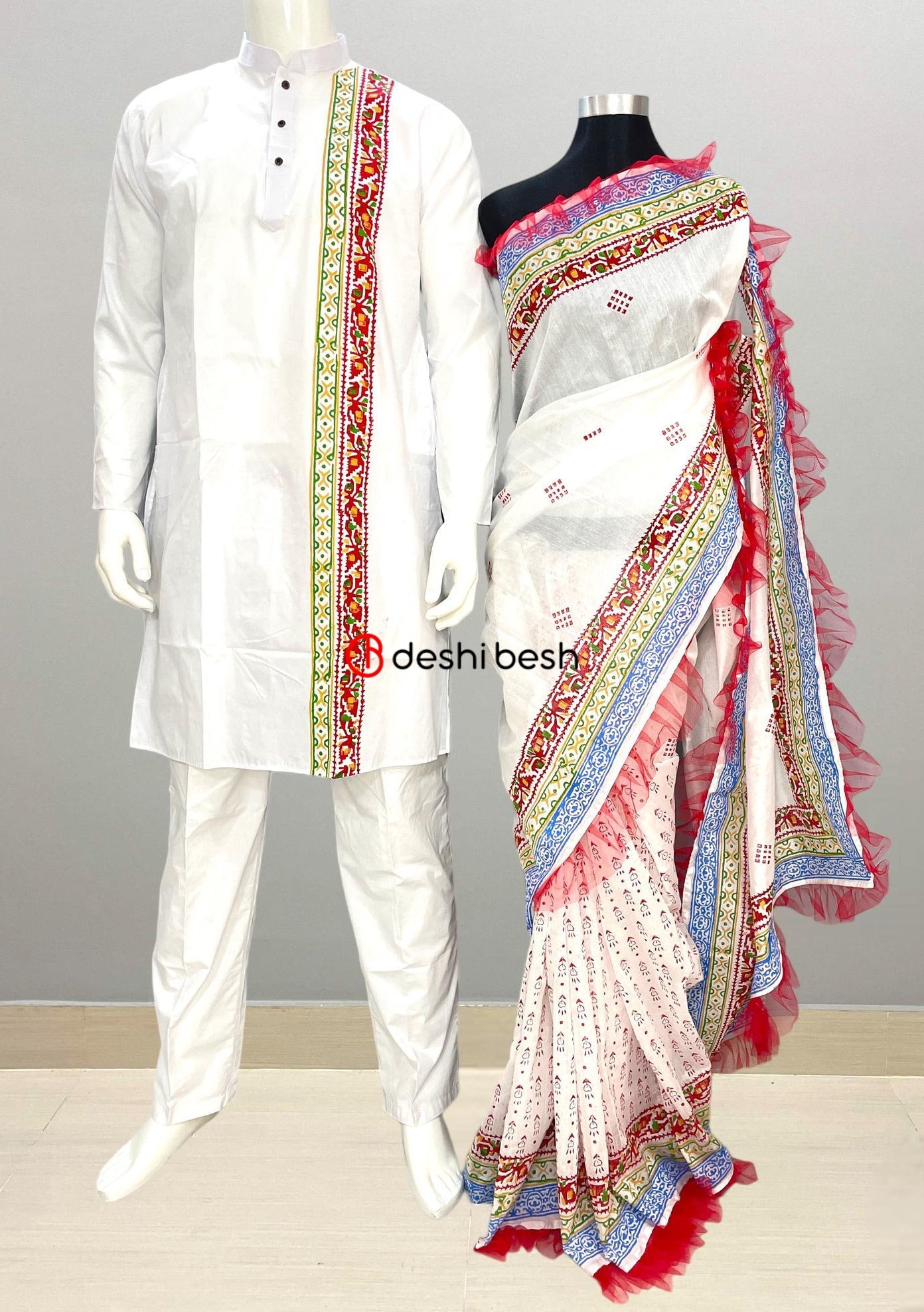 Screen Printed Mixed Cotton Couple Combo Set - db22419