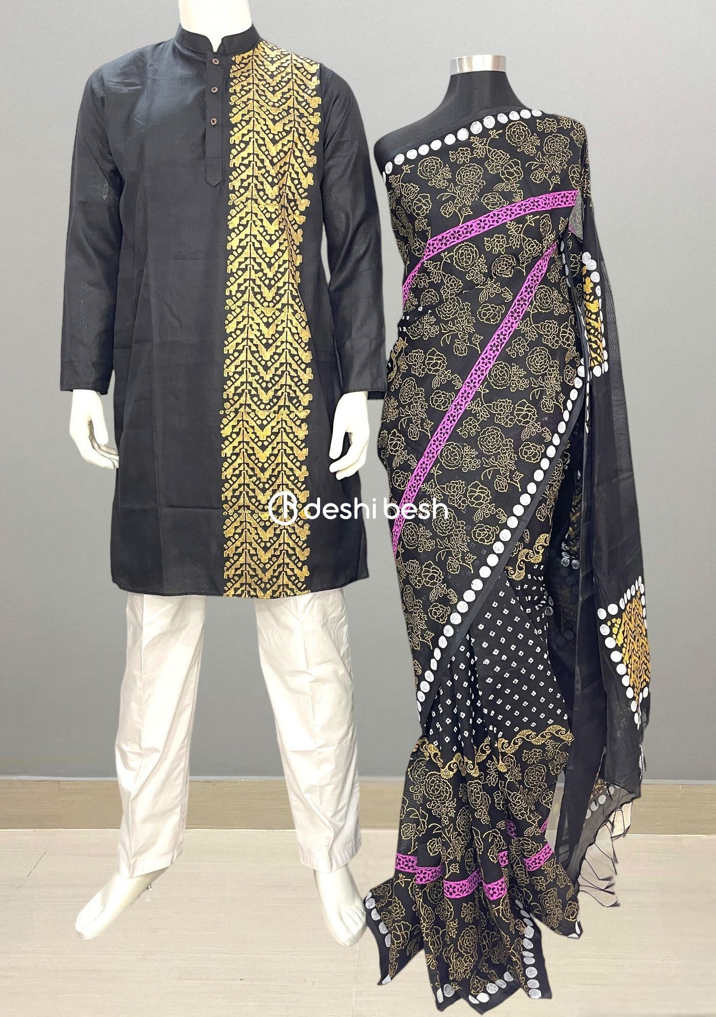Screen Printed Mixed Cotton Couple Combo Set - db22422