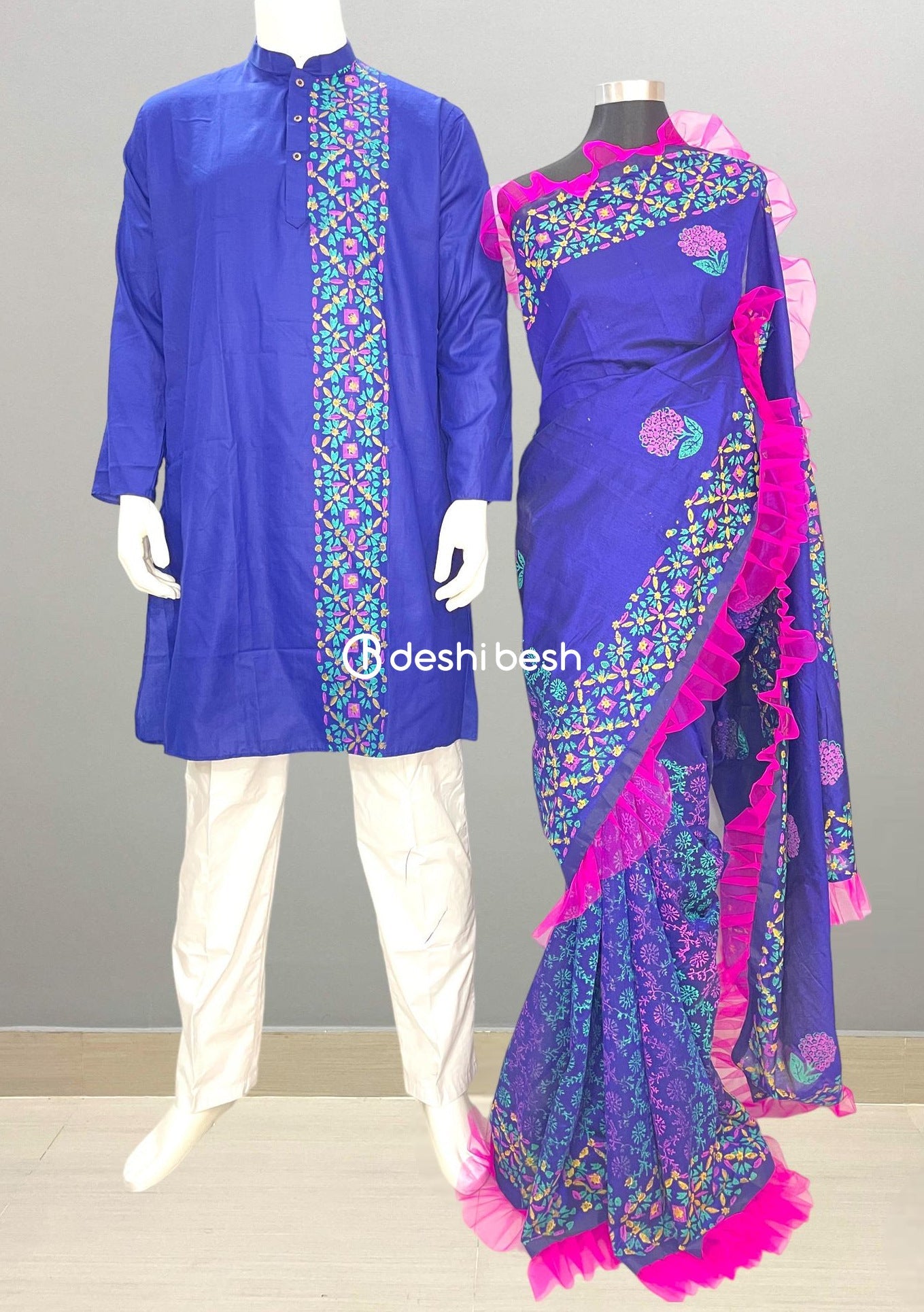 Screen Printed Mixed Cotton Couple Combo Set - db22415